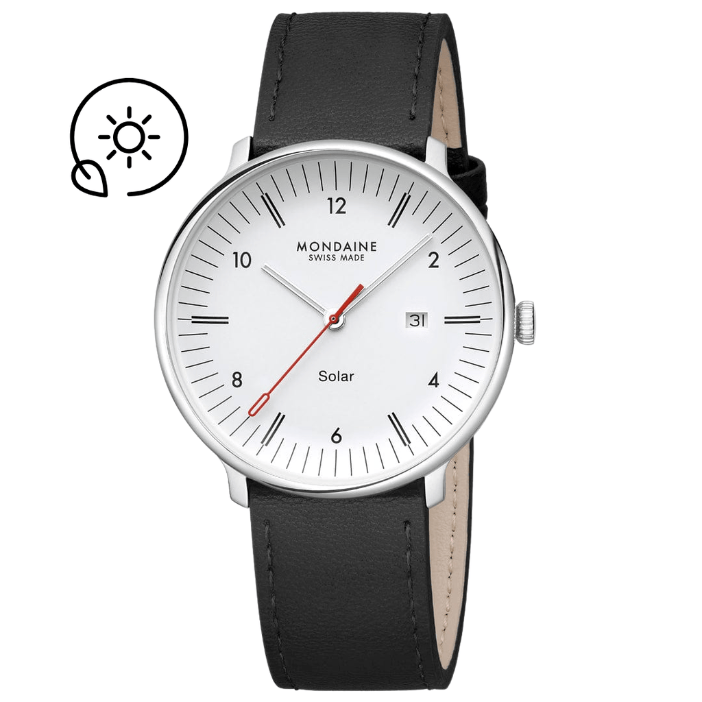 Doppio Solar, Black Vegan Grape Leather, 41 mm – Mondaine United Kingdom